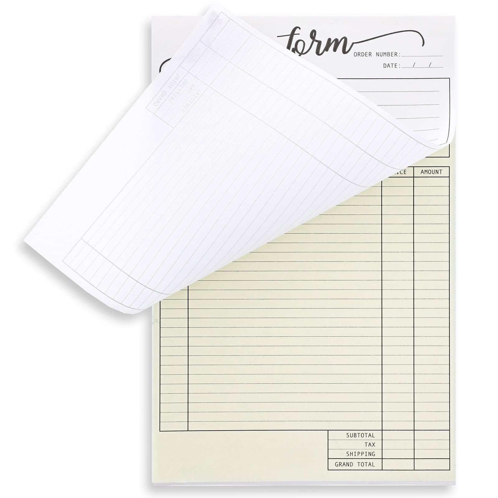 Juvale Set of 2 Work Order Forms with Carbon Copy, Invoice Book for Small Business Supplies, Black Scripted Design, 50 Receipts Per Pad for 50 Orders (5.5 x 8.5 Inches)