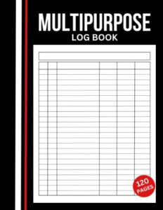 multipurpose log book: large multipurpose with 7 columns to track daily activity, track income and expenses, debit and credit, inventory and equipment, orders, vehicle maintenance, mileage, donations