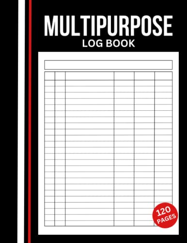 Multipurpose log book: large multipurpose with 7 columns to track daily activity, Track Income and Expenses, Debit and Credit, Inventory and Equipment, Orders, Vehicle Maintenance, Mileage, Donations