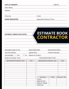 estimate book contractor: job estimate quote record book with dot diagram sheets for contractors to track and record client details