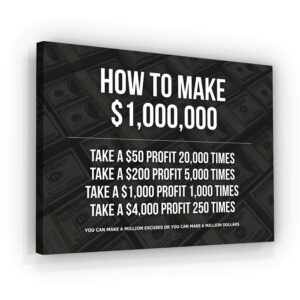 successhunters how to make 1,000,000 dollars motivational quote canvas print office decor wall art inspirational sign entrepreneur money artwork saying (12" x 18")