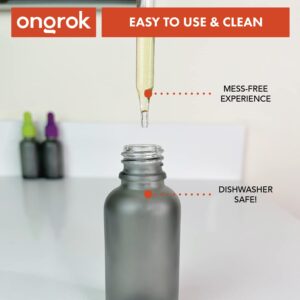 ONGROK Glass Dropper Bottles (1oz/30ml), 6 Pack, Color Coded Tincture Bottles with Dropper, UV Resistant, Frosted Grey Glass Vials with Pipette Dropper, Funnel Included