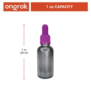 ONGROK Glass Dropper Bottles (1oz/30ml), 6 Pack, Color Coded Tincture Bottles with Dropper, UV Resistant, Frosted Grey Glass Vials with Pipette Dropper, Funnel Included