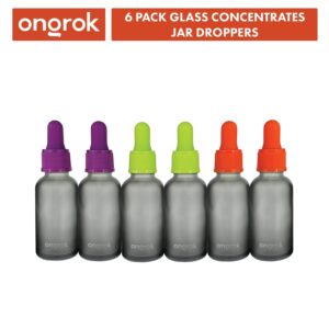 ONGROK Glass Dropper Bottles (1oz/30ml), 6 Pack, Color Coded Tincture Bottles with Dropper, UV Resistant, Frosted Grey Glass Vials with Pipette Dropper, Funnel Included