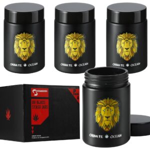 Ornate Ocean 4-Pack 250ml UV Glass Stash Jars Lion King - 4 Piece Set Multipurpose Storage Containers - Convenient Airtight Smell Free Screw Top Lid Jars Preserves and Secures Your Herbs