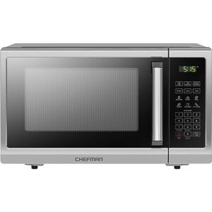 chefman countertop microwave oven 0.9 cu. ft. digital stainless steel microwave 900 watt with 6 presets, eco mode, mute option, memory function, child safety lock, kitchen, home, dorm essentials