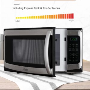 COMMERCIAL CHEF 1.1 Cu Ft Microwave with 10 Power Levels, Microwave 1000W with Push Button Door Lock, Countertop Microwave with Microwave Turntable and Digital Controls, Stainless Steel