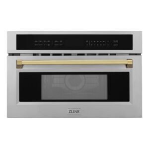 zline autograph edition 30” 1.6 cu ft. built-in convection microwave oven in stainless steel and gold accents