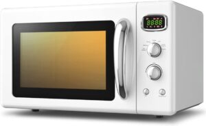 simoe retro microwave oven, compact countertop microwave 0.9 cu.ft. 900 w, defrost & auto cooking function, led display, child lock and glass turntable, etl certification, white