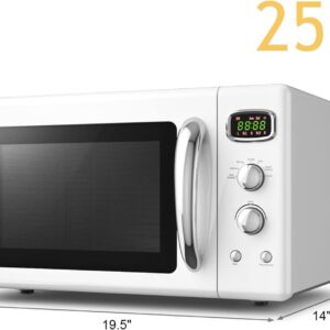 SIMOE Retro Microwave Oven, Compact Countertop Microwave 0.9 cu.ft. 900 W, Defrost & Auto Cooking Function, LED Display, Child Lock and Glass Turntable, ETL Certification, White