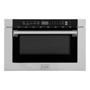 zline 24" 1.2 cu. ft. built-in microwave drawer with a traditional handle in stainless steel