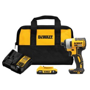 dewalt 20v max impact driver, 1/4 inch, battery and charger included (dcf787d1)