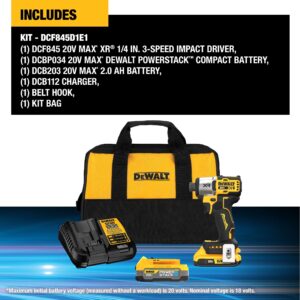 DEWALT 20V MAX Impact Driver, Cordless, 3-Speed, Battery and Charger Included (DCF845D1E1)