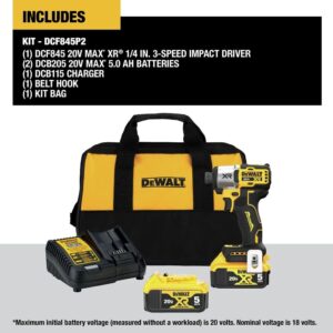 DEWALT 20V MAX Impact Driver, Cordless, 3-Speed, 2 Batteries and Charger Included (DCF845P2)