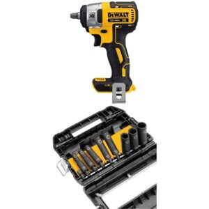 dewalt dcf890b 20v max xr 3/8" compact impact wrench (tool only) with dewalt dw22838 3/8-inch 10-piece impact ready socket set