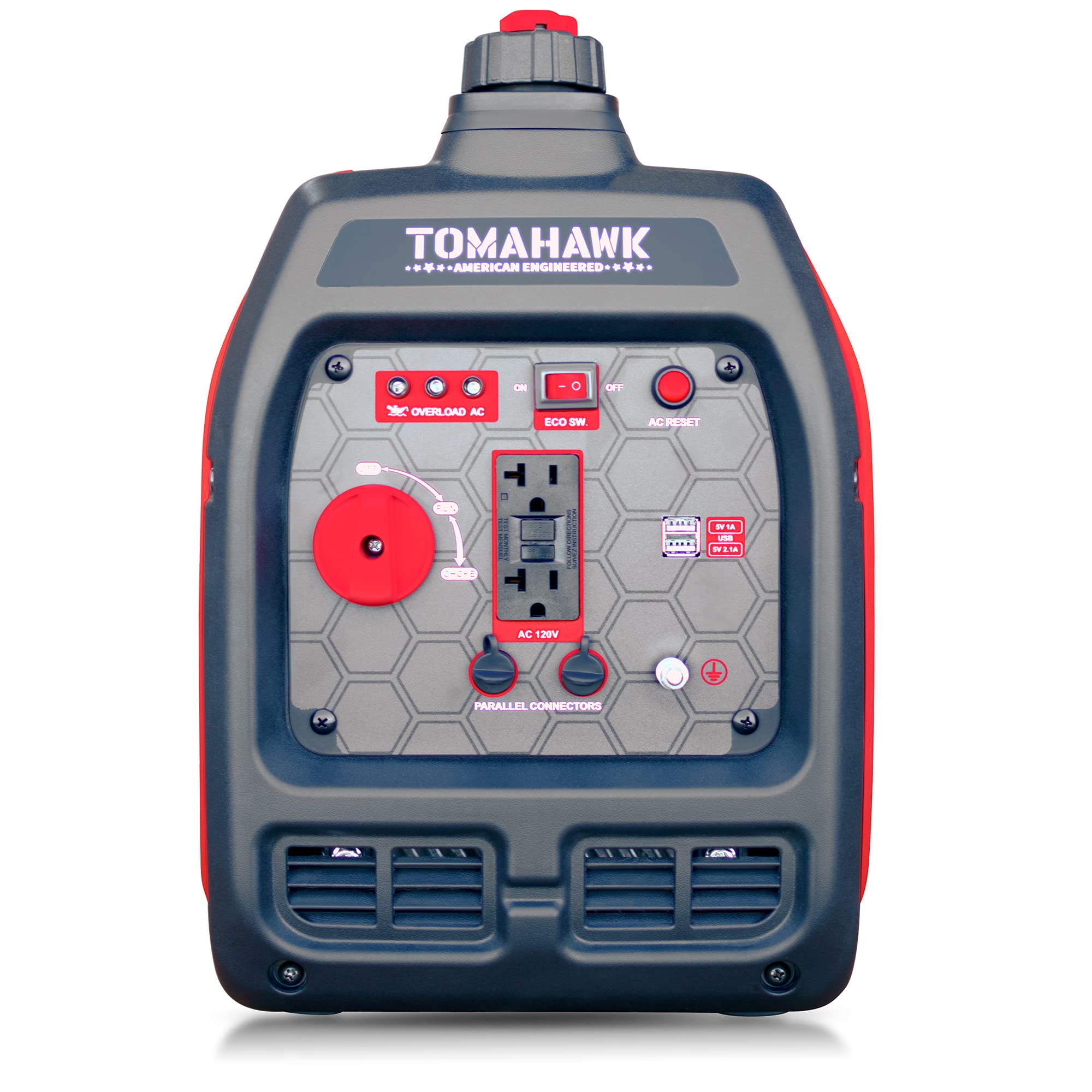 TOMAHAWK 2000 Watt Inverter Generator Super Quiet Portable Power For Residential Home Use 120V and USB Outlet Panel