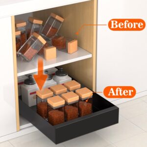 Pull Out Cabinet Organizer, Carbon Steel Cabinet Drawers Slide Out, Pantry Storage Shelves with Nano Adhesive Strip for Kitchen, Bathroom and Living Room 9.8"W X 16.5"D X 2.7"H.