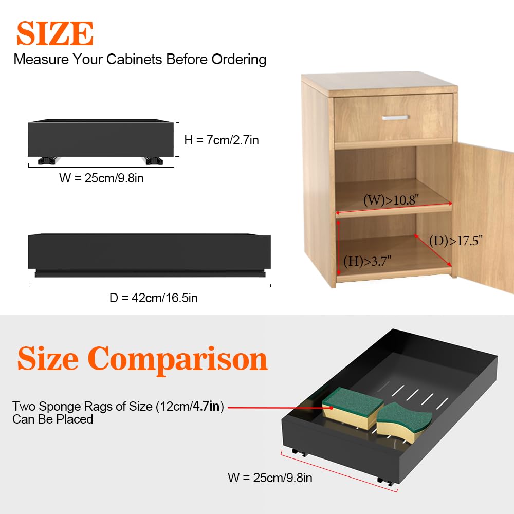 Pull Out Cabinet Organizer, Carbon Steel Cabinet Drawers Slide Out, Pantry Storage Shelves with Nano Adhesive Strip for Kitchen, Bathroom and Living Room 9.8"W X 16.5"D X 2.7"H.