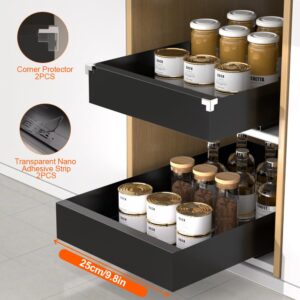 Pull Out Cabinet Organizer, Carbon Steel Cabinet Drawers Slide Out, Pantry Storage Shelves with Nano Adhesive Strip for Kitchen, Bathroom and Living Room 9.8"W X 16.5"D X 2.7"H.