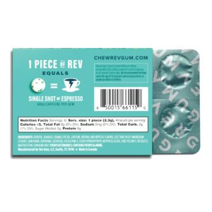 Rev Gum Caffeine Energy Gum | Performance Energy 60mg of Caffeine per Gem | Spearmint Sugar Free Caffeinated Mint Chewing Gum - Low Calorie Chews to Help You Stay Alert, Awake and Focused - 12 Packs (72 Count)