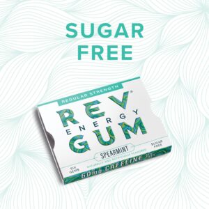 Rev Gum Caffeine Energy Gum | Performance Energy 60mg of Caffeine per Gem | Spearmint Sugar Free Caffeinated Mint Chewing Gum - Low Calorie Chews to Help You Stay Alert, Awake and Focused - 12 Packs (72 Count)