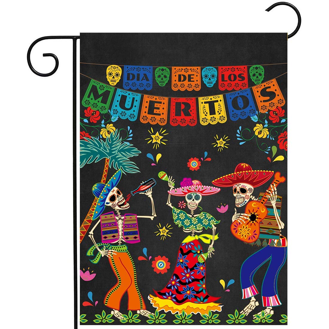 Allenjoy Day of the Dead Garden Flag for Outside Vertical Mexican Fiesta Dia DE Los Muertos Banner House Lawn Banners Yard Porch Sign Patio Outdoor Decorations 12x18" Double Sided Washable Polyester