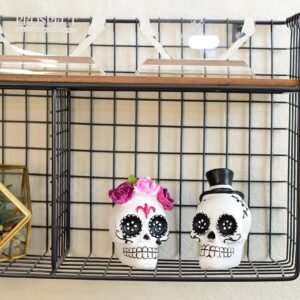 Barclay's Buys Better Home Goods Day of The Dead Skull Couple, Sugar Skull, Halloween Decor, Black and White Figurine Skeleton Set, Rose Wreath and Top Hat