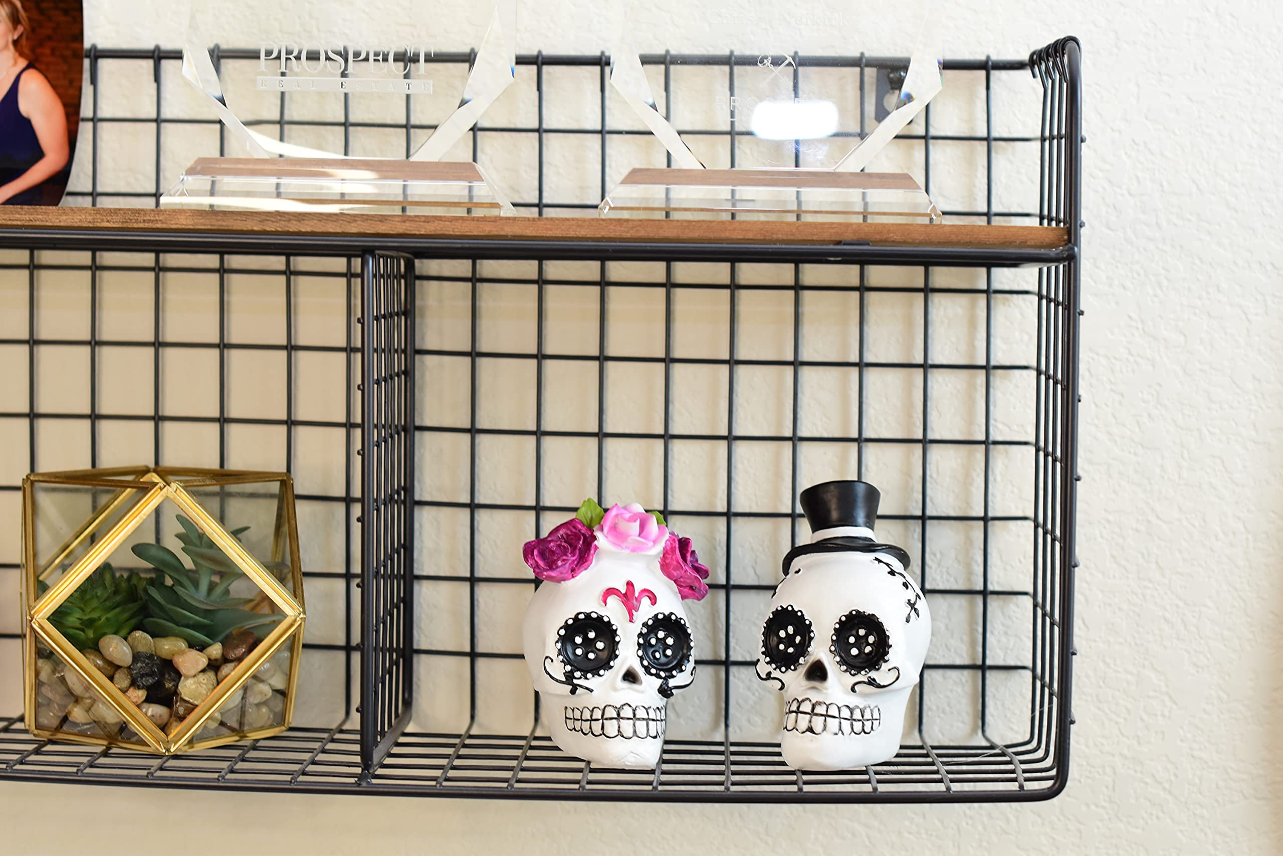 Barclay's Buys Better Home Goods Day of The Dead Skull Couple, Sugar Skull, Halloween Decor, Black and White Figurine Skeleton Set, Rose Wreath and Top Hat