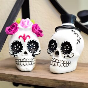 Barclay's Buys Better Home Goods Day of The Dead Skull Couple, Sugar Skull, Halloween Decor, Black and White Figurine Skeleton Set, Rose Wreath and Top Hat