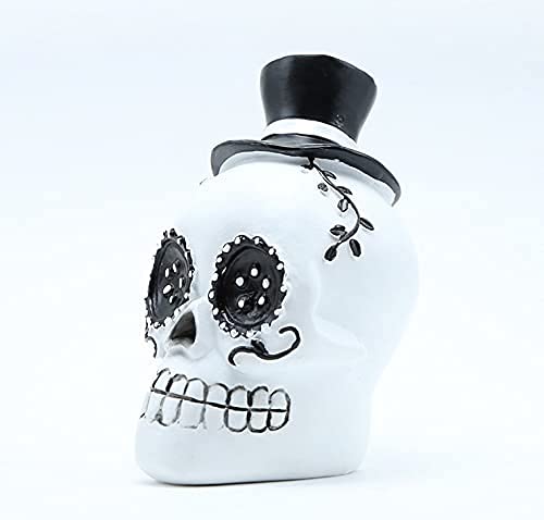 Barclay's Buys Better Home Goods Day of The Dead Skull Couple, Sugar Skull, Halloween Decor, Black and White Figurine Skeleton Set, Rose Wreath and Top Hat