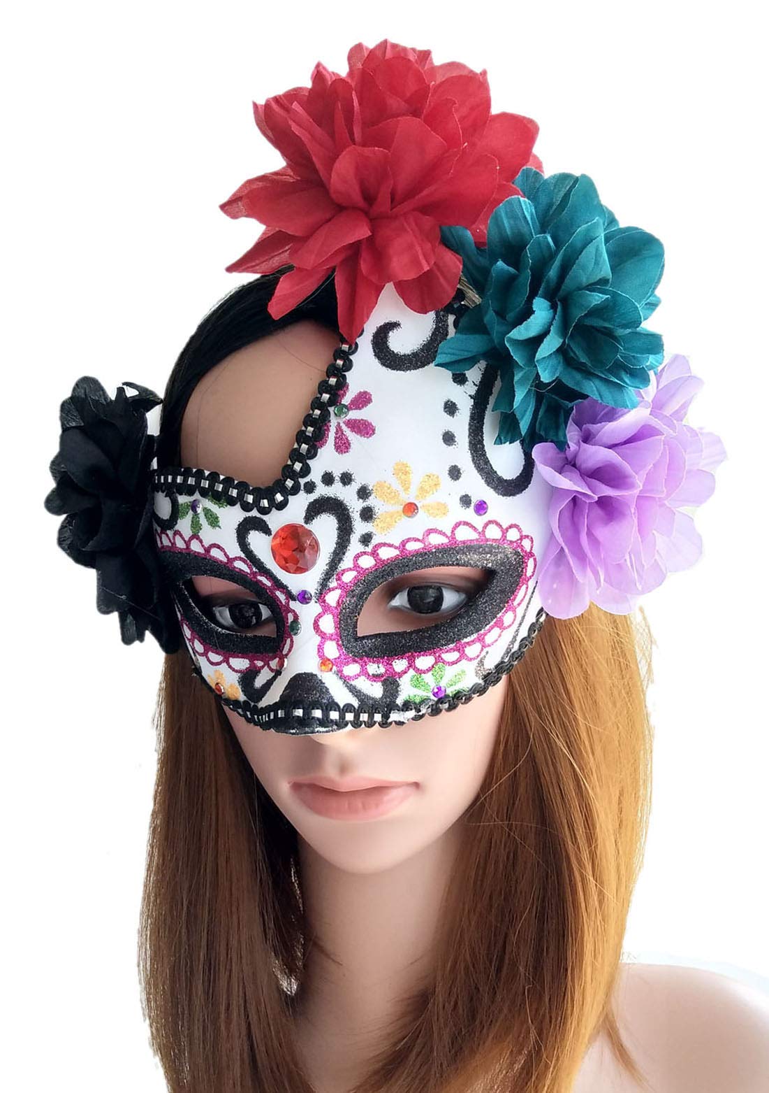 Awlsyj Womens Day of The Dead Masquerade Mask Venetian Party Mask Halloween Costumes Mardi Gras Mask(B Purple)