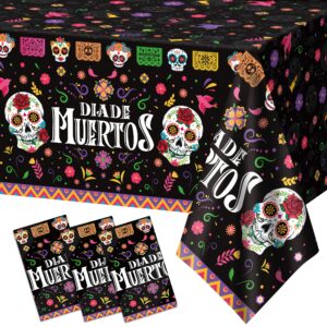 erweicet day of the dead tablecloth 3pcs dia de muertos tablecloth mexican day of the dead decorations sugar skull decor dia de los muertos party table decorations