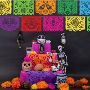 JOHOUSE 2 Pack Mexican Party Banners,36 Feet Fiesta Banner PVC Papel Picado Mexican Fiesta Garland for Cinco De Mayo Fiesta Party Dia De Los Muertos Day of the Dead