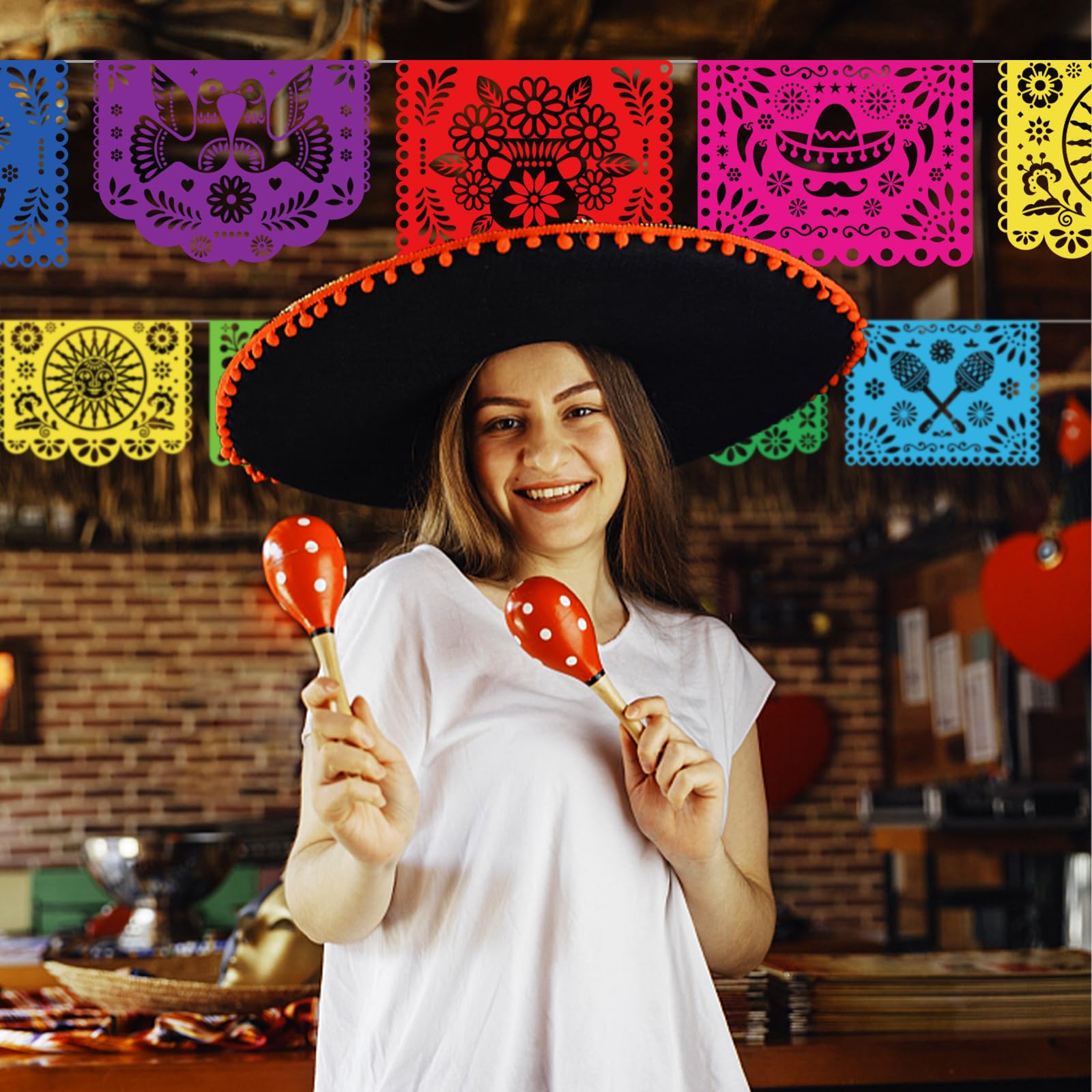 JOHOUSE 2 Pack Mexican Party Banners,36 Feet Fiesta Banner PVC Papel Picado Mexican Fiesta Garland for Cinco De Mayo Fiesta Party Dia De Los Muertos Day of the Dead