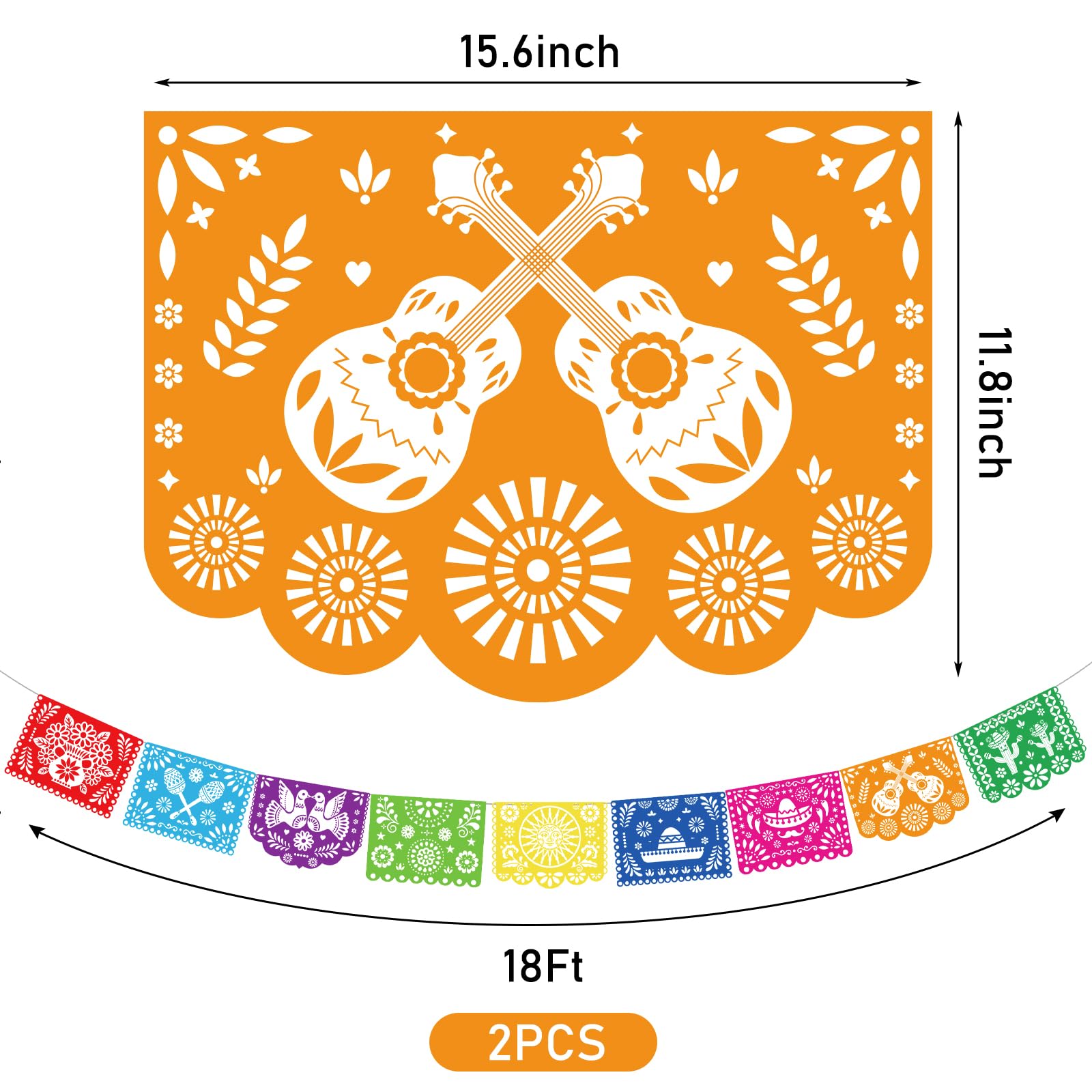 JOHOUSE 2 Pack Mexican Party Banners,36 Feet Fiesta Banner PVC Papel Picado Mexican Fiesta Garland for Cinco De Mayo Fiesta Party Dia De Los Muertos Day of the Dead