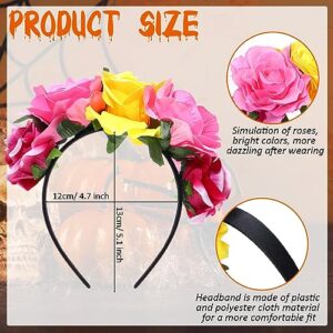 WILLBOND 3 Pcs Mexican Rose Flower Crown Headband Easter Mardi Gras Headpiece Cosplay Headgear for Party(Lovely Colors)