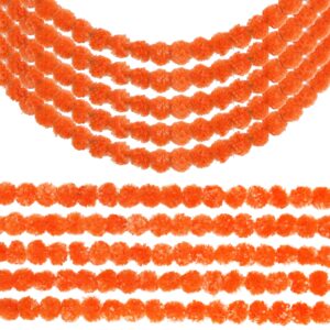 trimgrace 5 pcs orange marigold garland 5ft for thanksgiving weddings mantles and diwali decor - faux garlands for party and home decoration mexican day of the dead