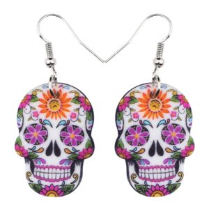 newei cute halloween sugar skull earrings dangle acrylic skull decor gifts for women festival charms (purple)