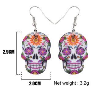 NEWEI Cute Halloween Sugar Skull Earrings Dangle Acrylic Skull Decor Gifts for Women Festival Charms (Purple)