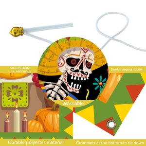 Allenjoy Mexican Day of the Dead Porch Signs Hanging Wall Door Banner Skeleton Guitar Decorations Polyester Wrinkle Free Outdoor 11.8x70.9 Inch Home Decor Events Front Yard Party Supplies 2PCS