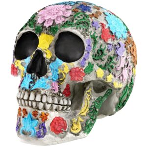 readaeer life size skull resin colorful floral human skull model adult head bone model day of the dead décor