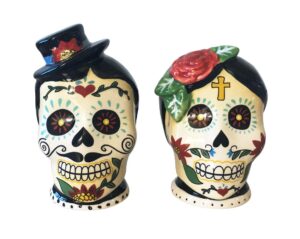 blue sky ceramics day of the dead salt & pepper set, multi (18173)