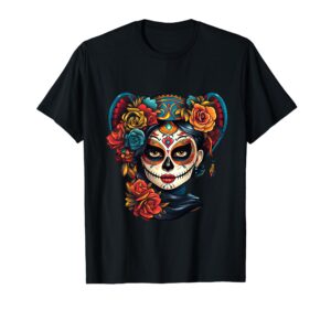 de los muertos la catrina day of the dead sugar skull women t-shirt