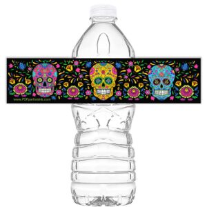 Sugar Skull Waterproof Bottle Labels - 20 Bottle Labels - Sugar Skull Halloween Party Decorations - Day of the Dead Party Supplies - Day of the Dead Decorations - Bottle