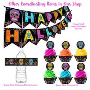 Sugar Skull Waterproof Bottle Labels - 20 Bottle Labels - Sugar Skull Halloween Party Decorations - Day of the Dead Party Supplies - Day of the Dead Decorations - Bottle