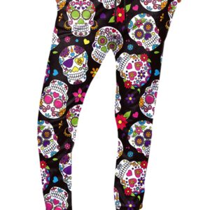 Women Halloween Sugar Skull Pajama Pants Day of The Dead Long Cotton Ankle Drawstring Joggers S