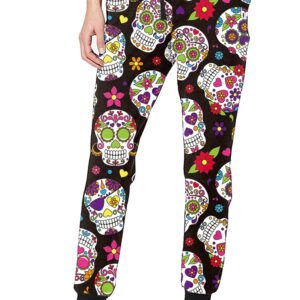 Women Halloween Sugar Skull Pajama Pants Day of The Dead Long Cotton Ankle Drawstring Joggers S