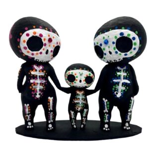 sugar skull couple figurine statue couples cute skeleton mexican halloween day of the dead figurines decor(3pcs family)