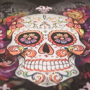 Sweet Gisele Sugar Skull V-Neck T Shirt Day of The Dead Rhinestones Bling for Women Black,Large,Black