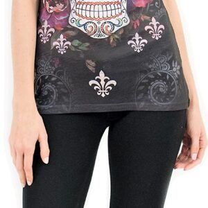 Sweet Gisele Sugar Skull V-Neck T Shirt Day of The Dead Rhinestones Bling for Women Black,Large,Black